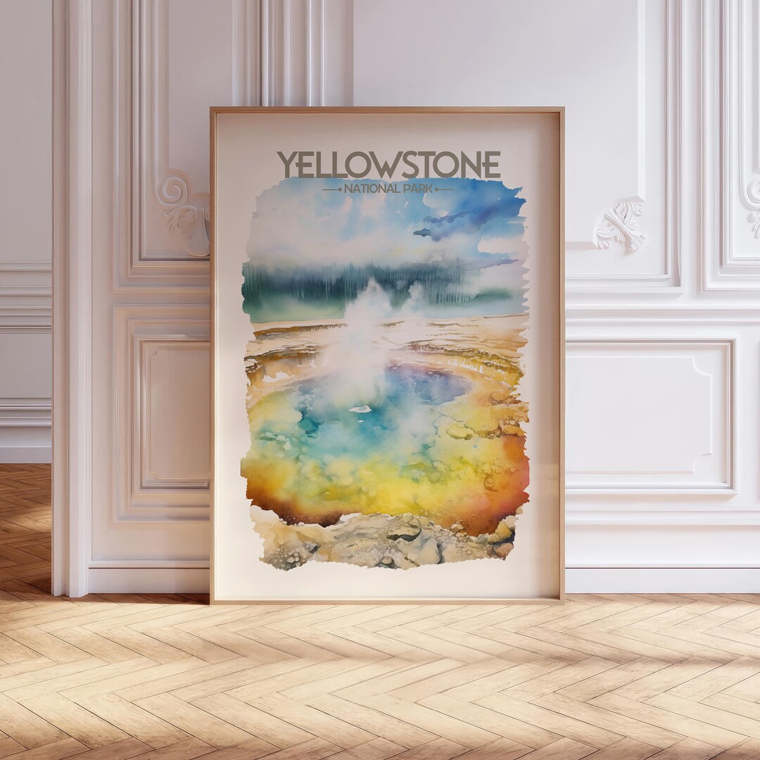 Yellowstone National Park Watercolor Poster USA Travel Art National ...