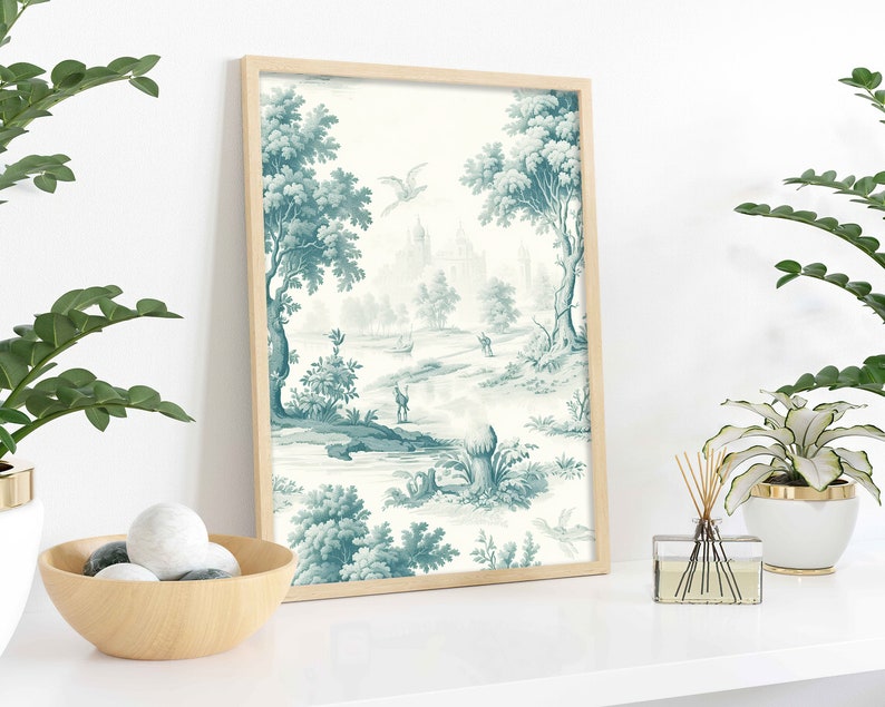 French Toile Blue Wall Art Botanical Vintage Blue Willow Wall - Etsy