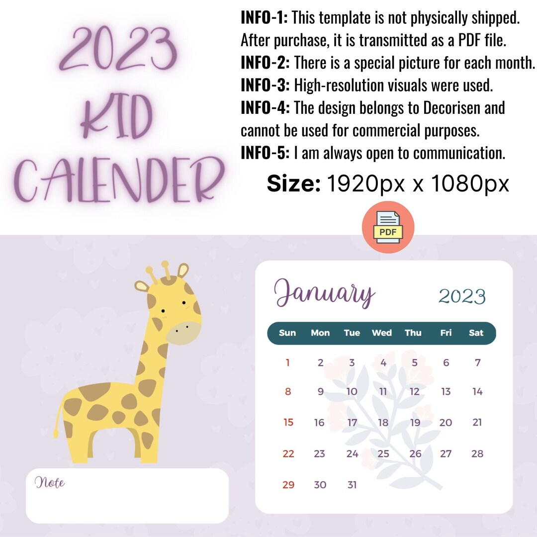 2023 Kid Calendar, Calendar for Children, 2023 Children - Etsy