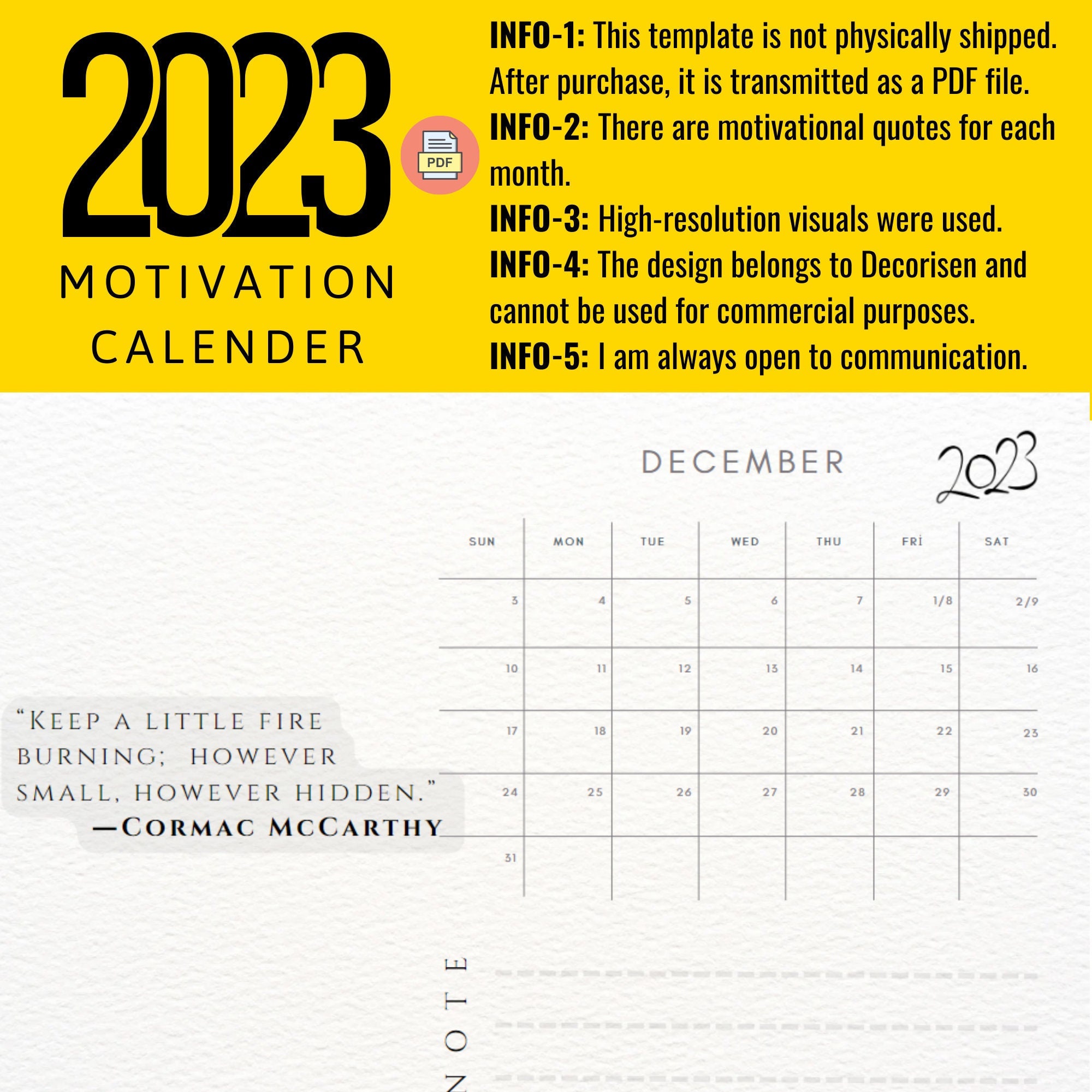 2023 Motivation Calendar, 1 Motivational Quote per Page, Digital ...