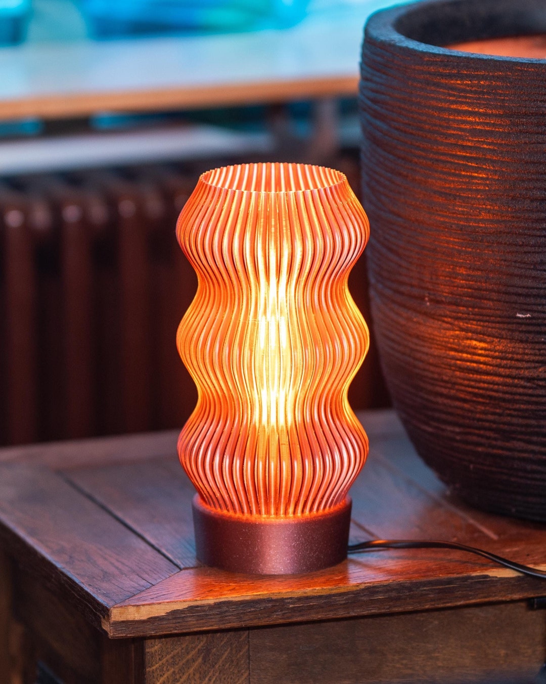 Wavy ROSY Amber Lamp Modern LED Lighting Unique Desk Lamp Warm Ambiance ...