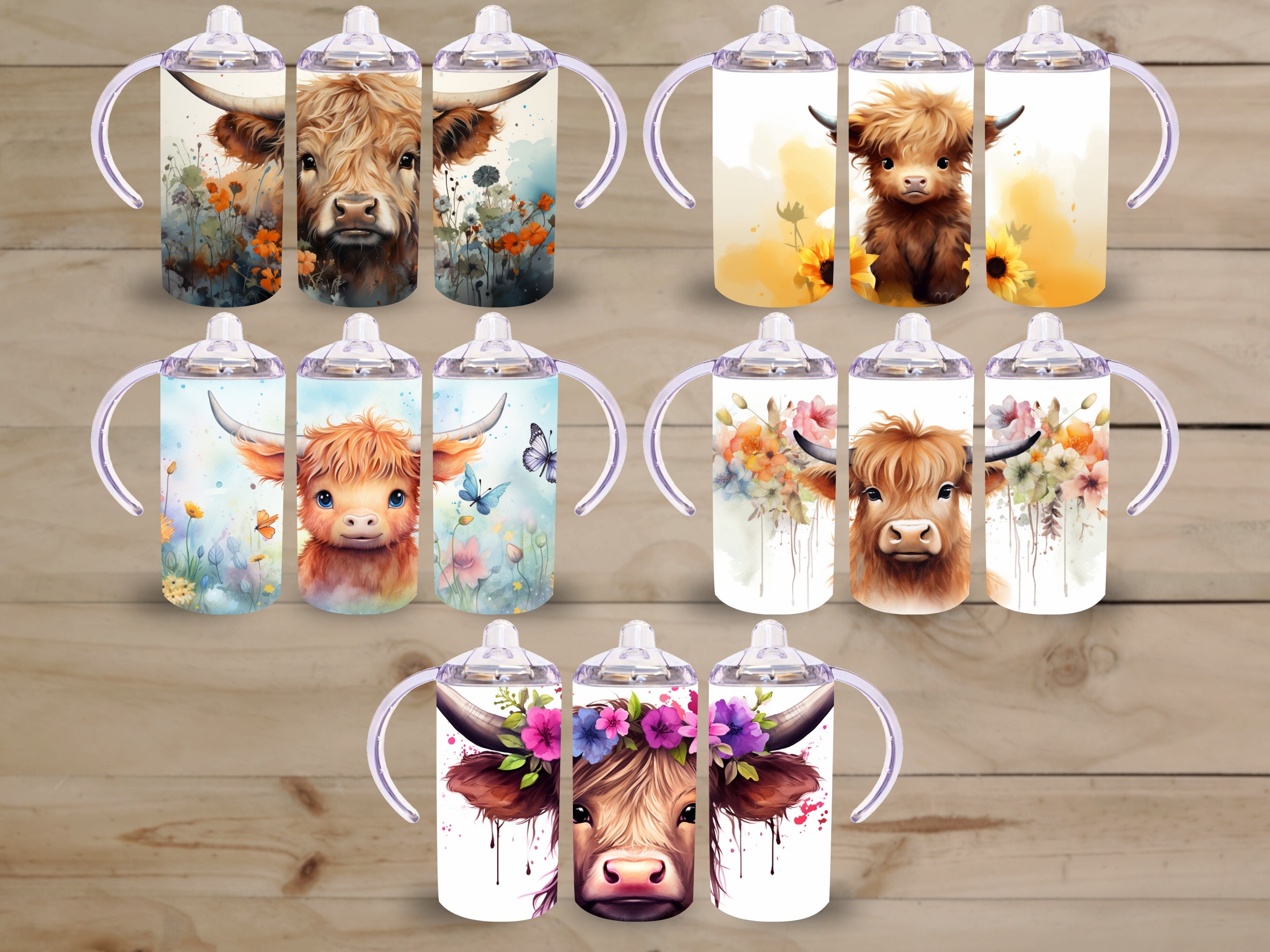 15 Highland Cow Sippy Cup Designs Sublimation Wrap Bundle, 12oz PNG ...