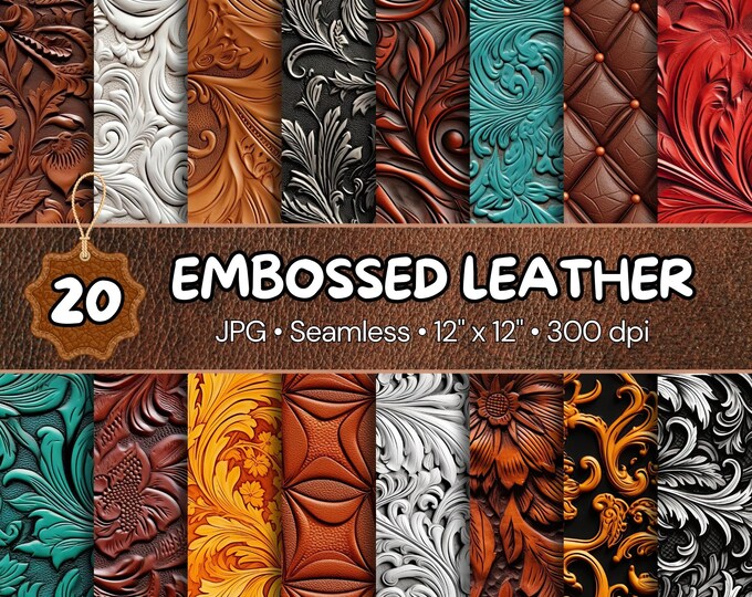 20+ Embossed Leather Seamless Digital Papers, Western Engraved Patterns ...