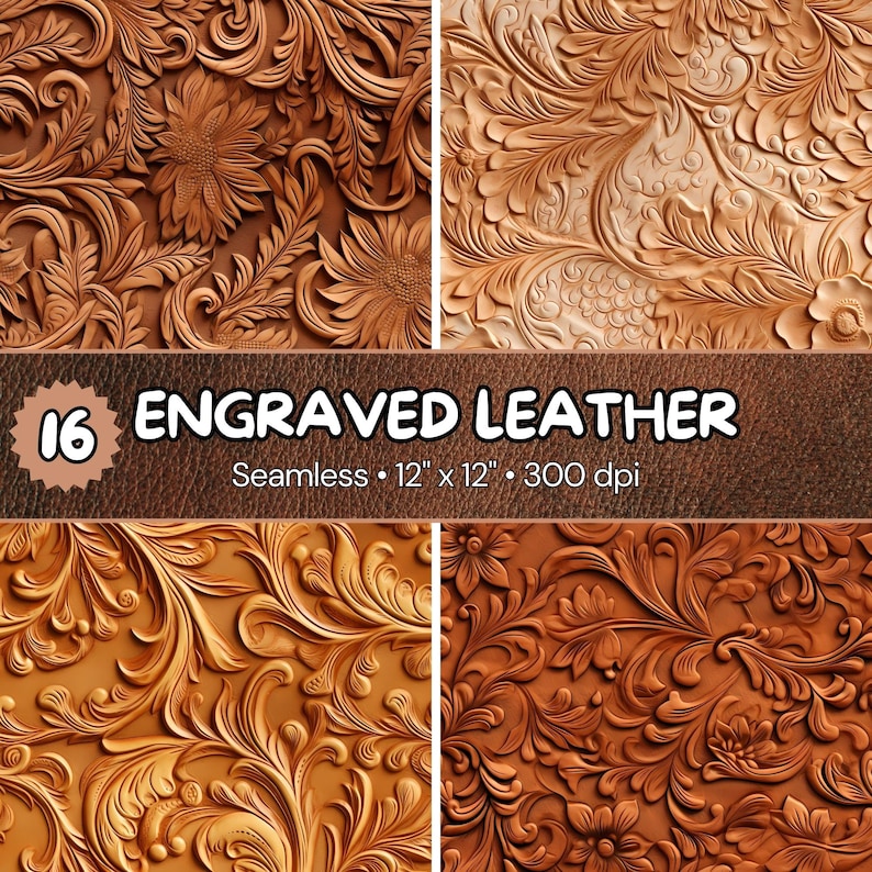 16 Engraved Leather Seamless Digital Papers, Western Patterns ...