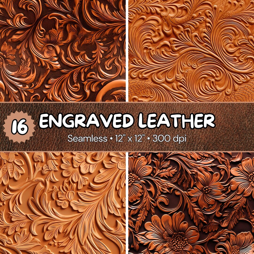 16 Engraved Leather Seamless Digital Papers, Western Patterns ...