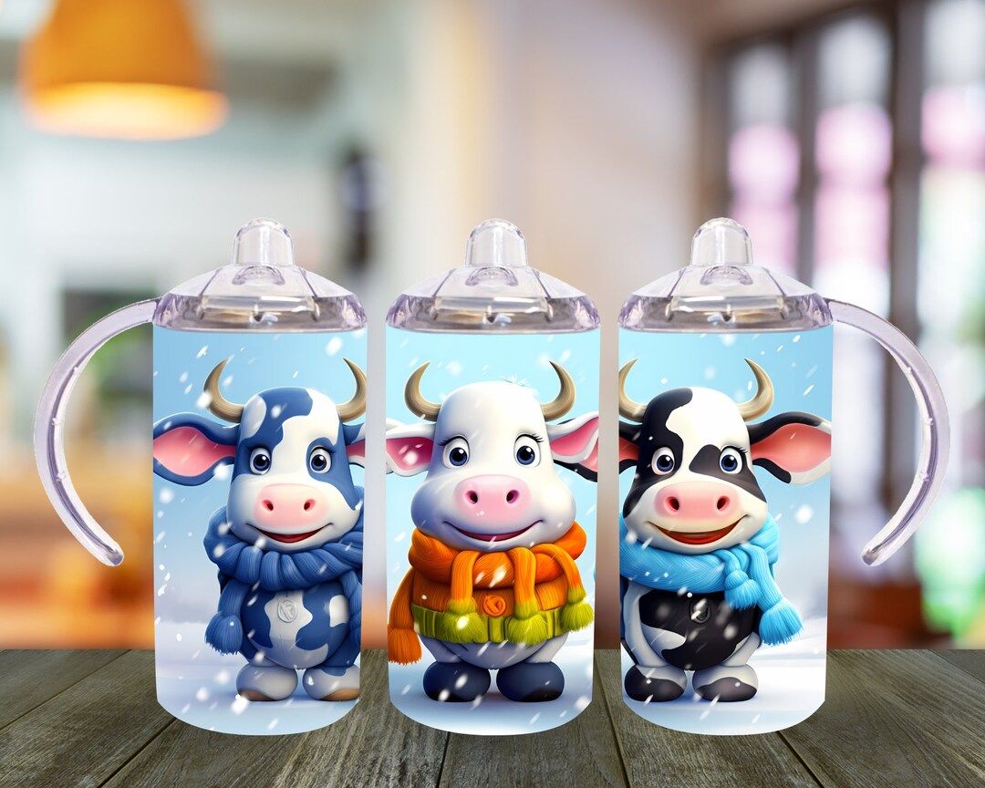 12oz Cute Cows Sippy Cup Sublimation Wrap Designs, Kids PNG Design, 12 ...