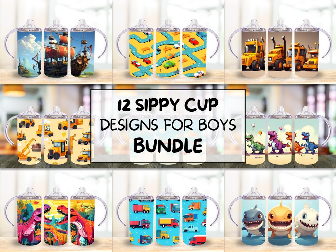 12 Designs for Boys Sippy Cup Sublimation Wrap Bundle, 12oz PNG Design ...