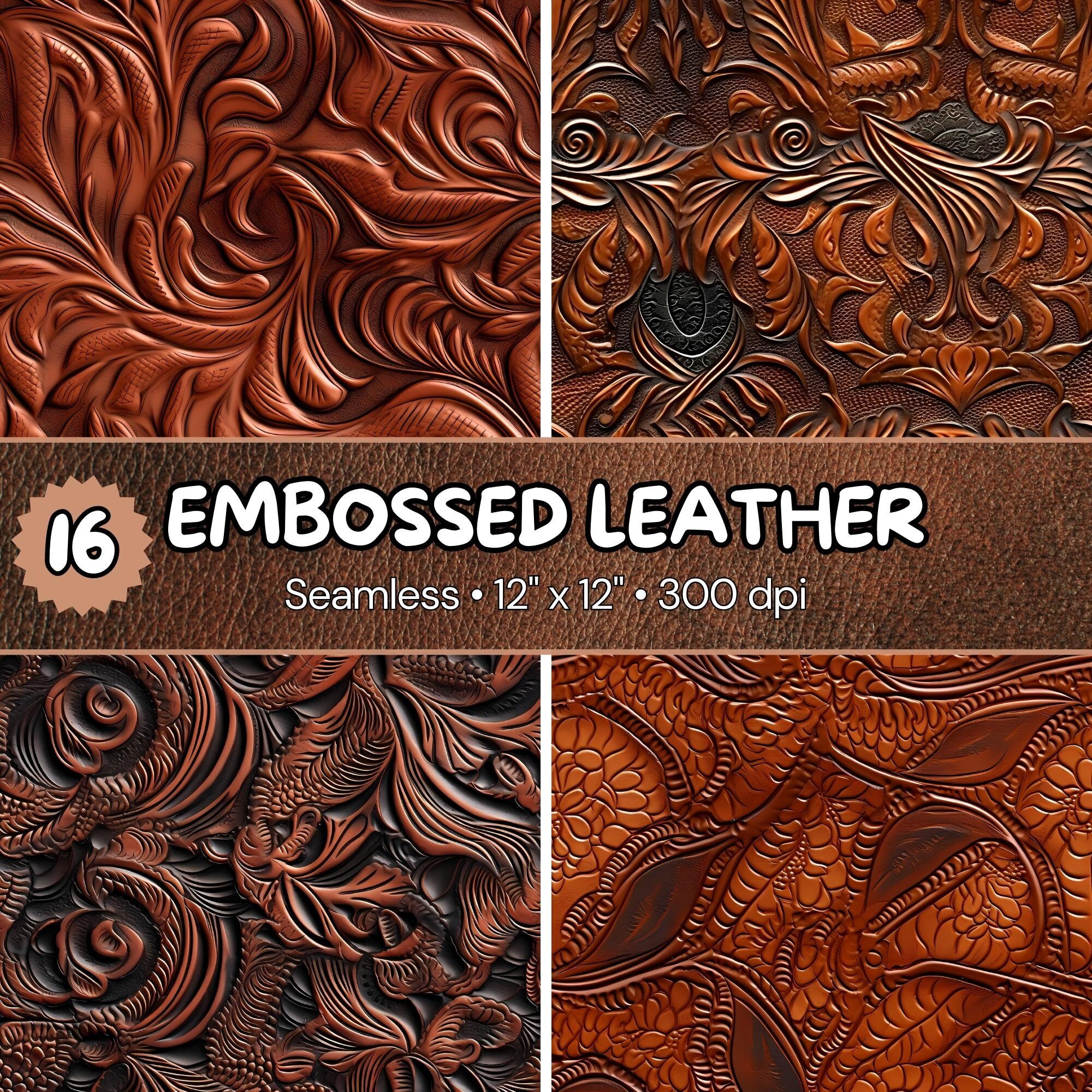 16 Embossed Leather Seamless Digital Papers, Floral Western Brown ...