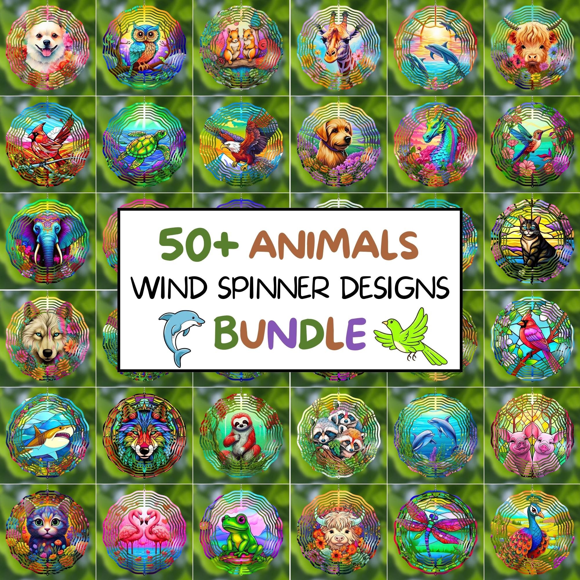 50 Animals Wind Spinner Sublimation Designs Bundle, Background for ...
