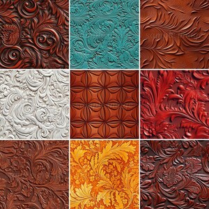 20+ Embossed Leather Seamless Digital Papers, Western Engraved Patterns ...