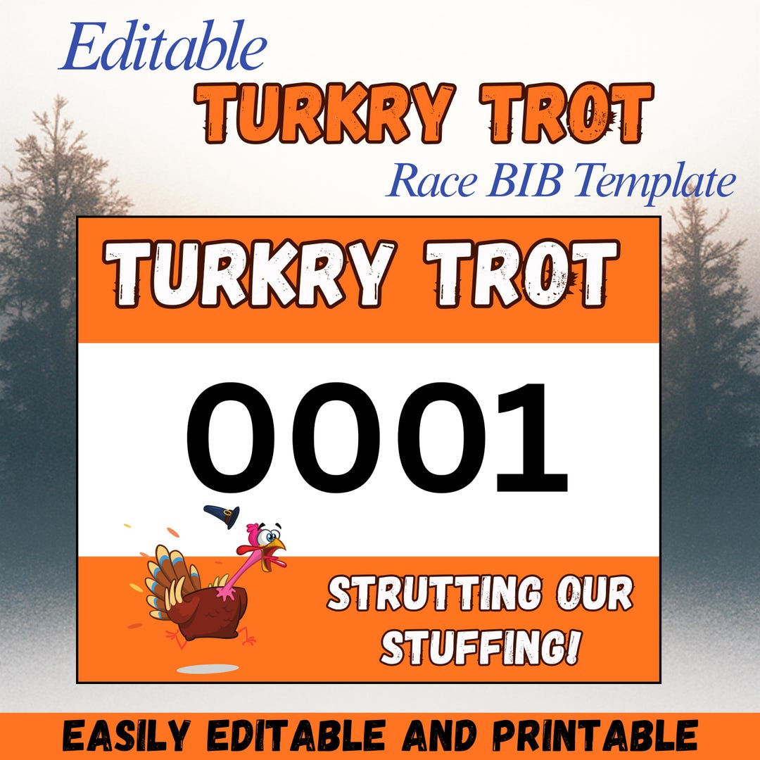EDITABLE Turkry Trot Race Bib Template Thanksgiving 2025 CUSTOM (canva ...