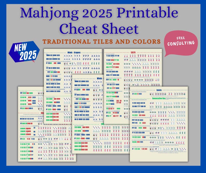 Mahjong Printable Cheat Sheet 2025, 2025 American Mahjong Guide, NMJL ...
