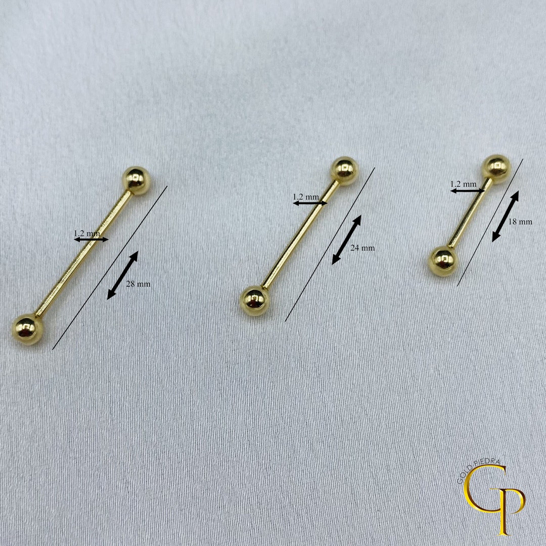 14K Solid Gold Unique Solid Gold Ball-end Straight Piercing Small ...