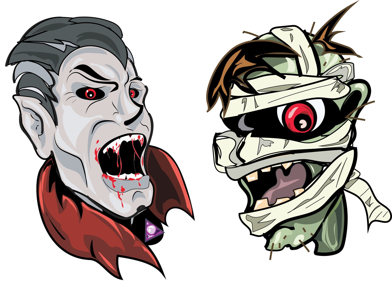 Halloween Monster Clipart, Vampire, Zombie, Custom Drawn, Two Pack ...