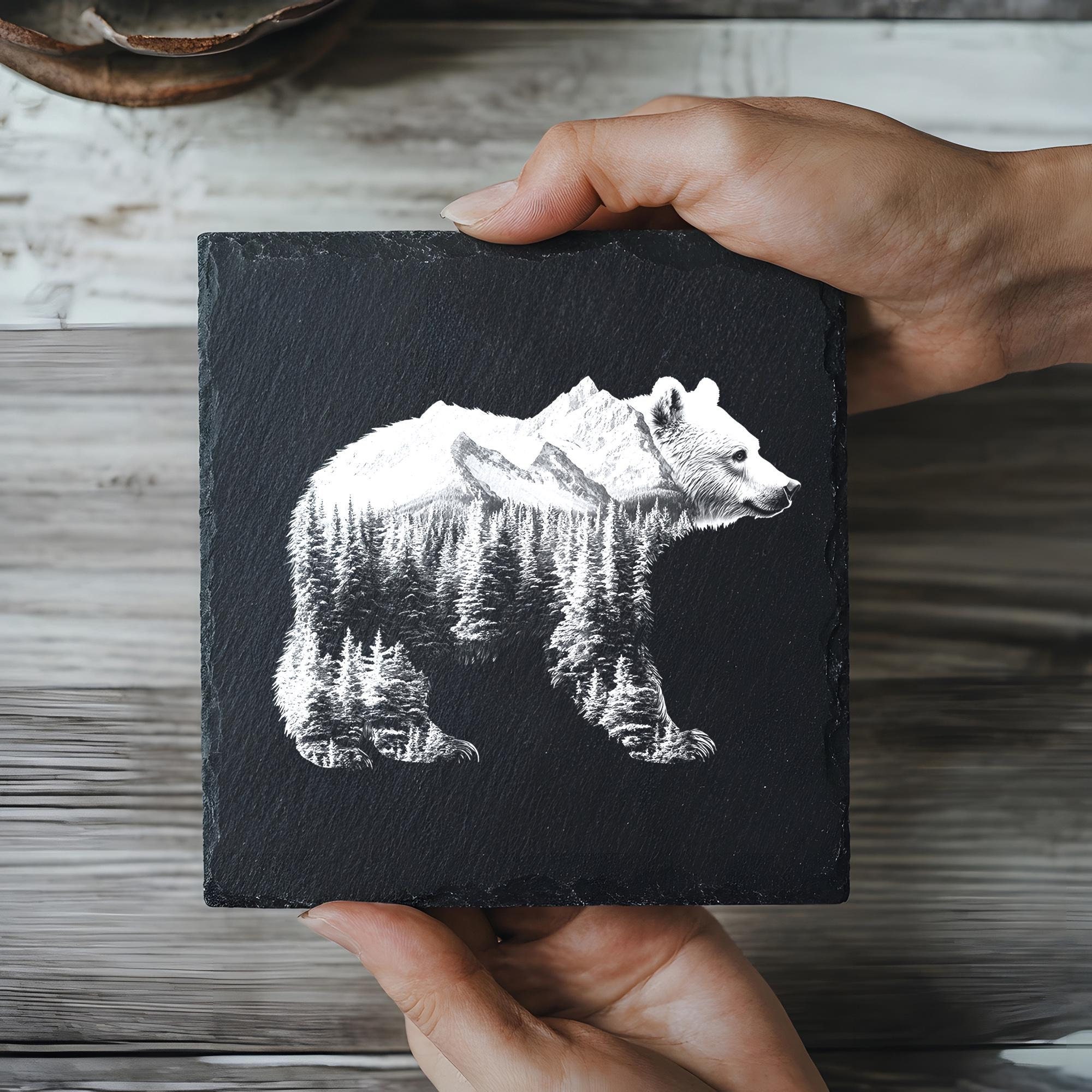 Bear Laser Engraving PNG , Slate Coaster Engrave Files , PNG Laser ...