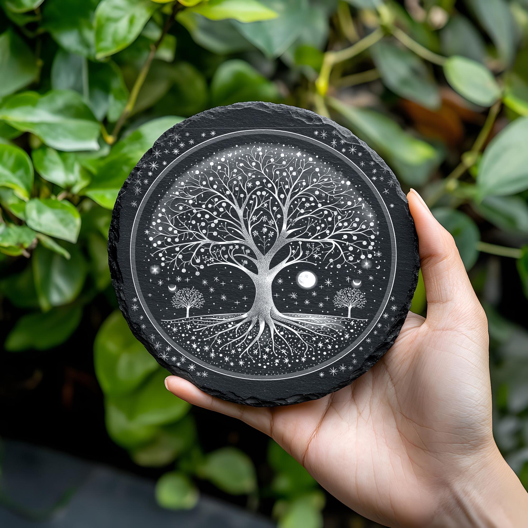 Tree Laser Engraving PNG Files, Slate Coaster Engrave File, Laser ...