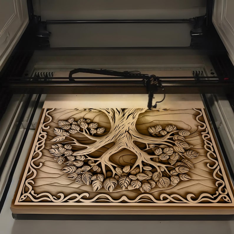 Tree Laser Engrave File PNG, 3D Illusion Lightburn Laser Engrave ...