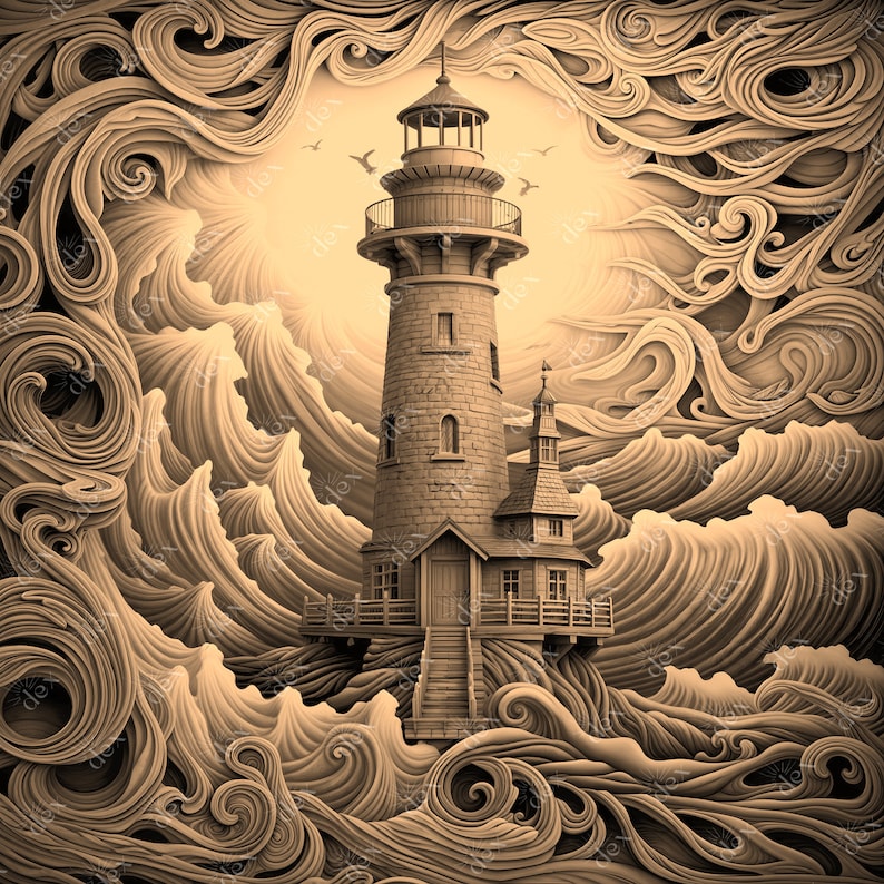 Lighthouse Laser Engrave File PNG, 3D Illusion Lightburn Laser Engrave ...