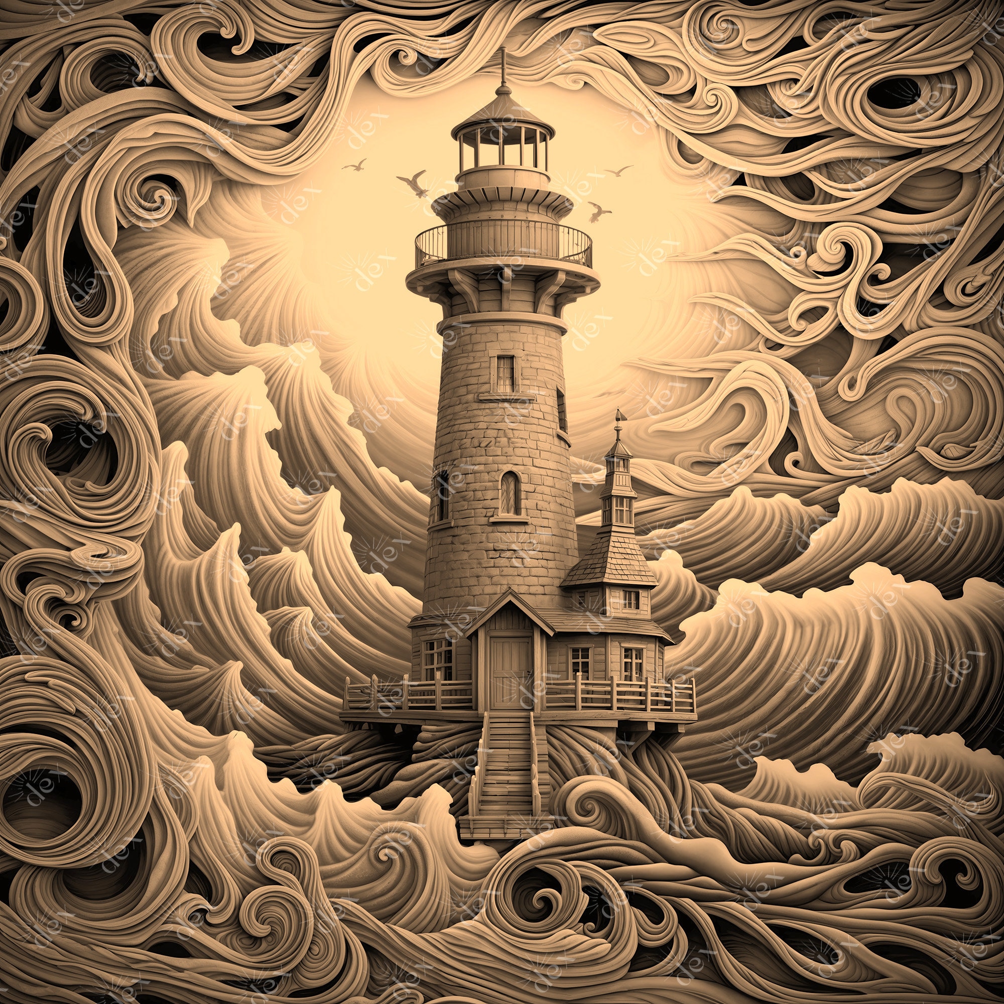 Lighthouse Laser Engrave File PNG, 3D Illusion Lightburn Laser Engrave ...