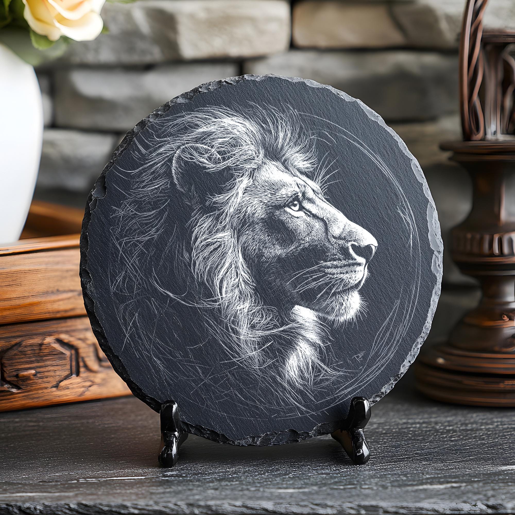 Lion Laser Engraving PNG, Slate Coaster Engrave Files, PNG Lion Laser ...