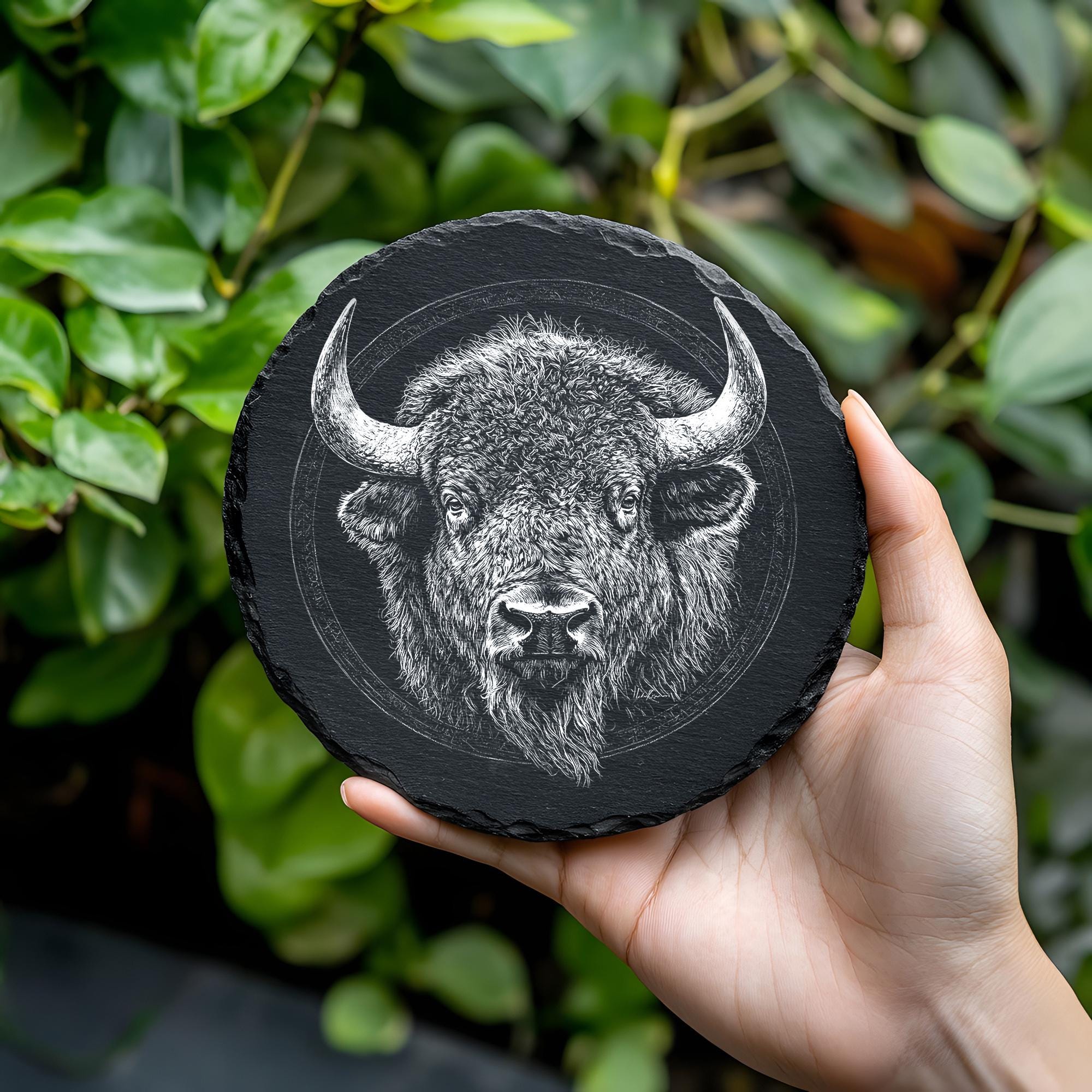 Bison Laser Engraving PNG, Slate Coaster Engrave File, PNG Buffalo ...