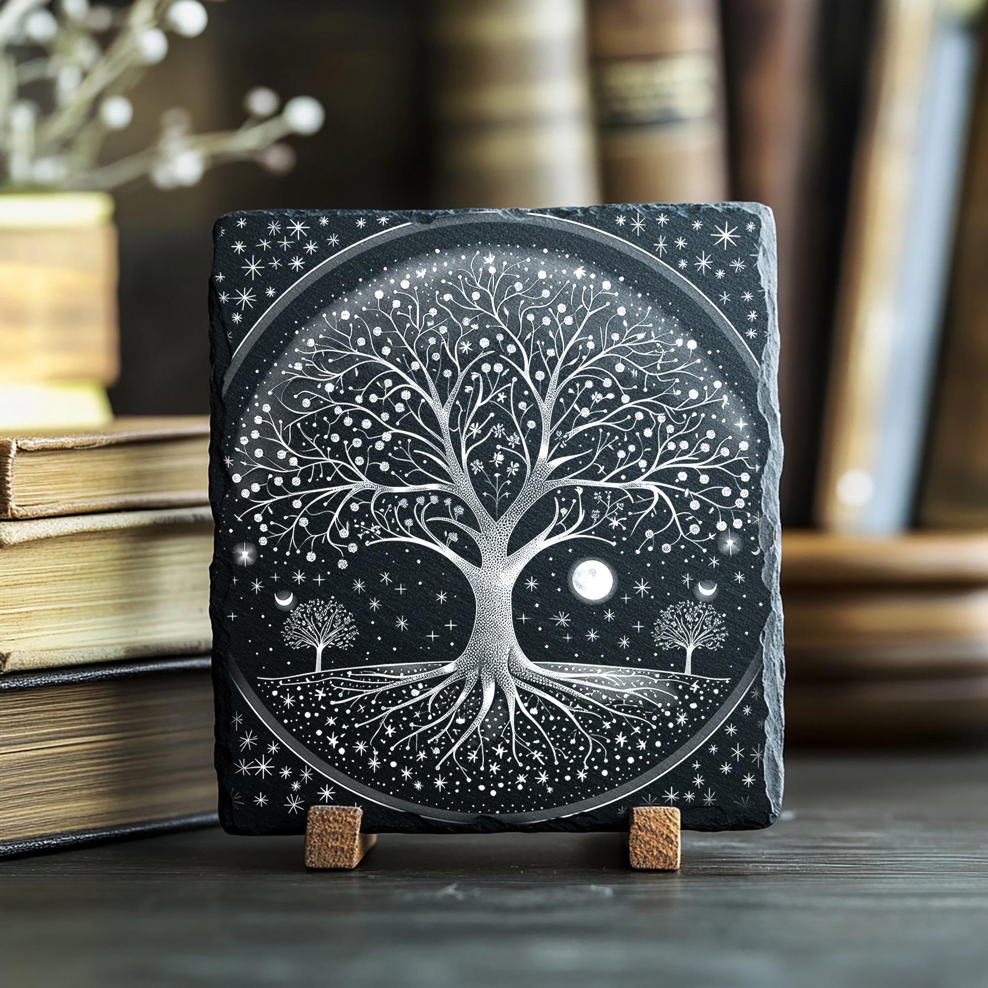 Tree Laser Engraving PNG Files, Slate Coaster Engrave File, Laser ...