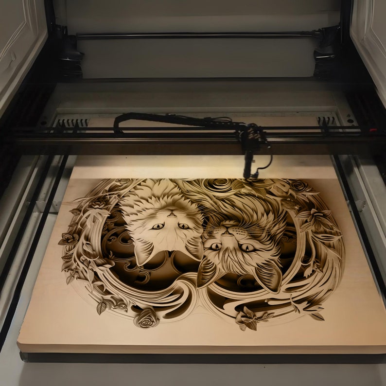 Cat Laser Engrave File PNG, 3D Illusion Lightburn Laser Engrave, Design ...