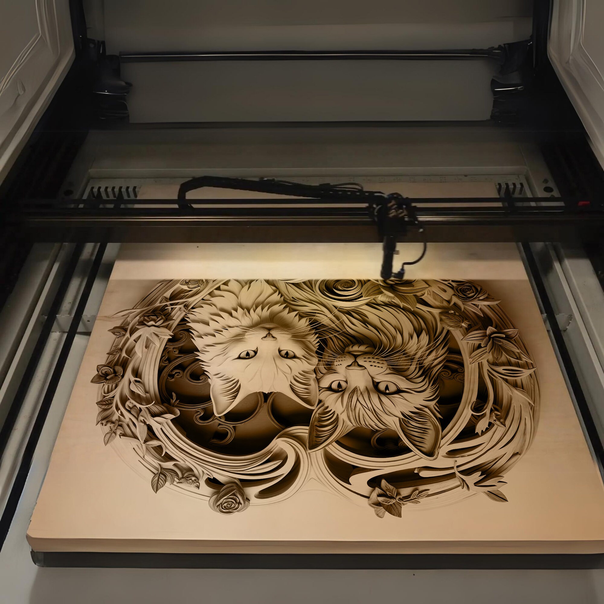 Cat Laser Engrave File PNG, 3D Illusion Lightburn Laser Engrave, Design ...