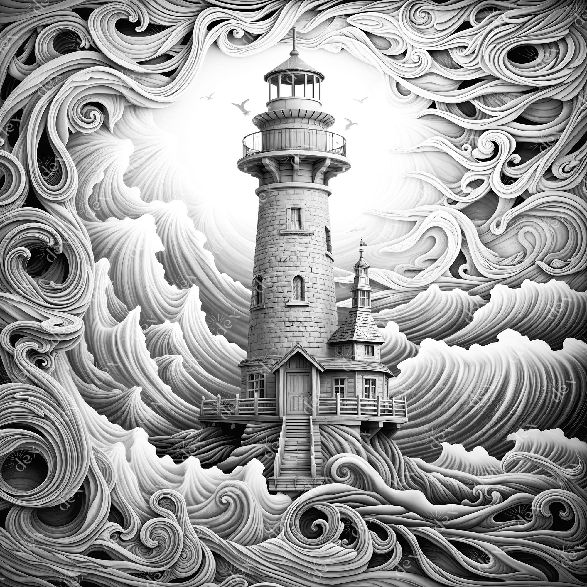Lighthouse Laser Engrave File PNG, 3D Illusion Lightburn Laser Engrave ...