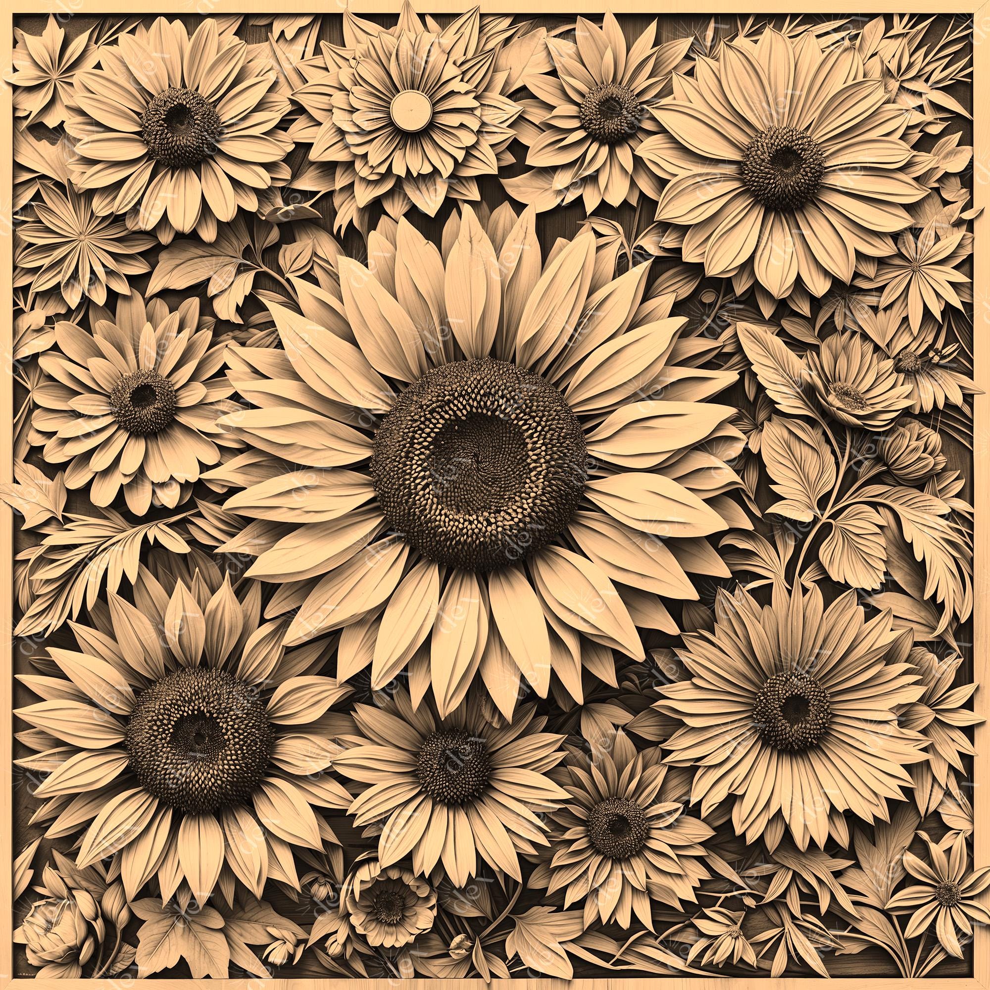 Sunflower Laser Engrave File PNG, 3D Illusion Lightburn Laser Engrave ...