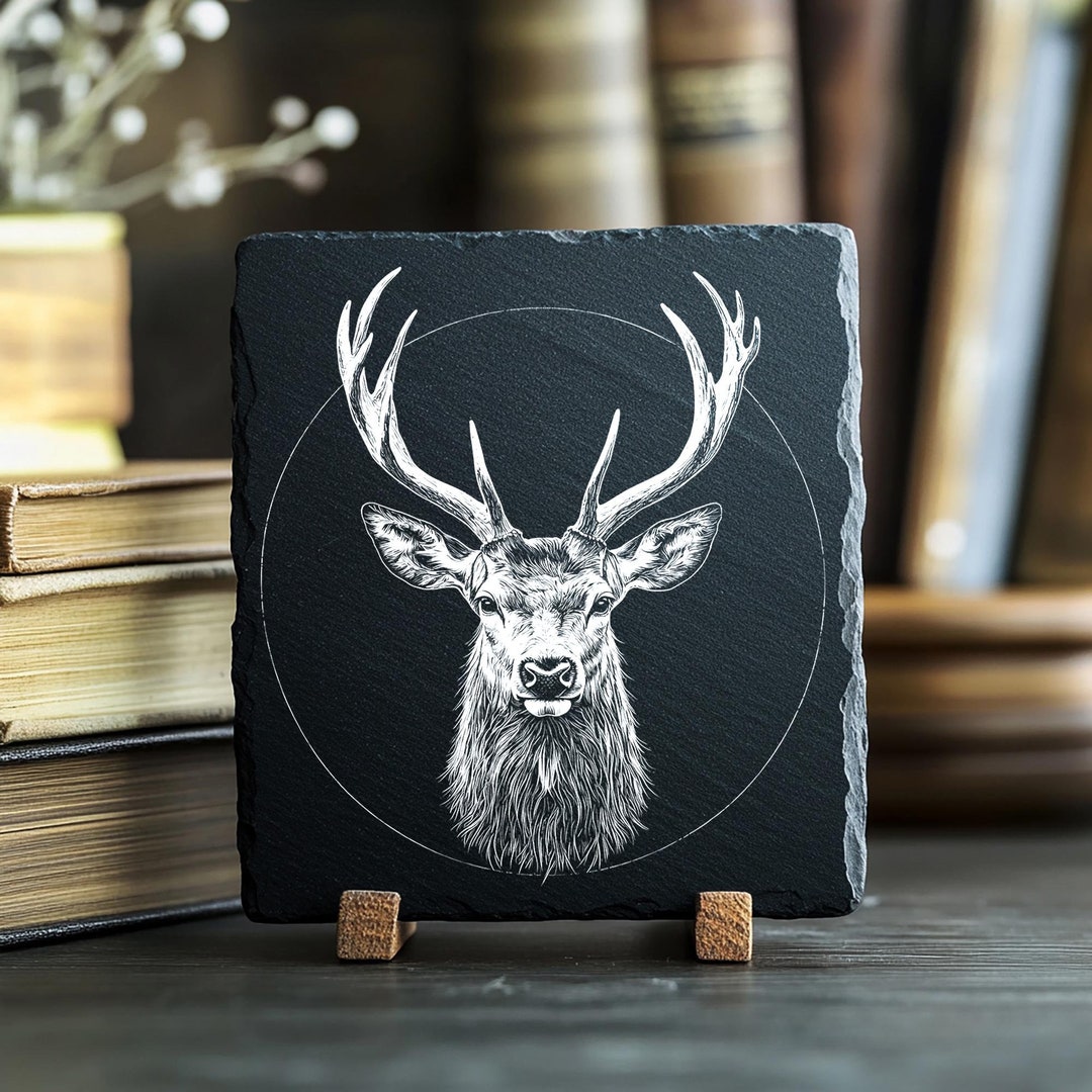 Deer Laser Engraving PNG Files, Slate Coaster Engrave File, Laser ...