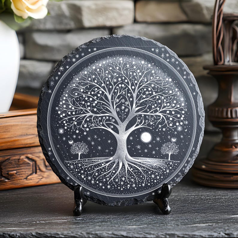 Tree Laser Engraving PNG Files, Slate Coaster Engrave File, Laser ...