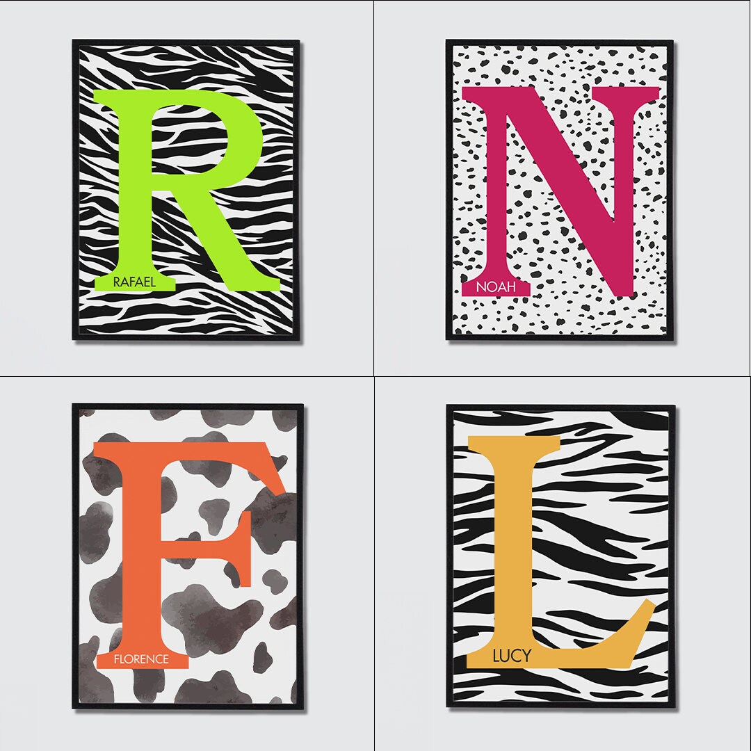 Personalized Initial Print, Animal Print Decor, Custom Name Wall Art - Etsy