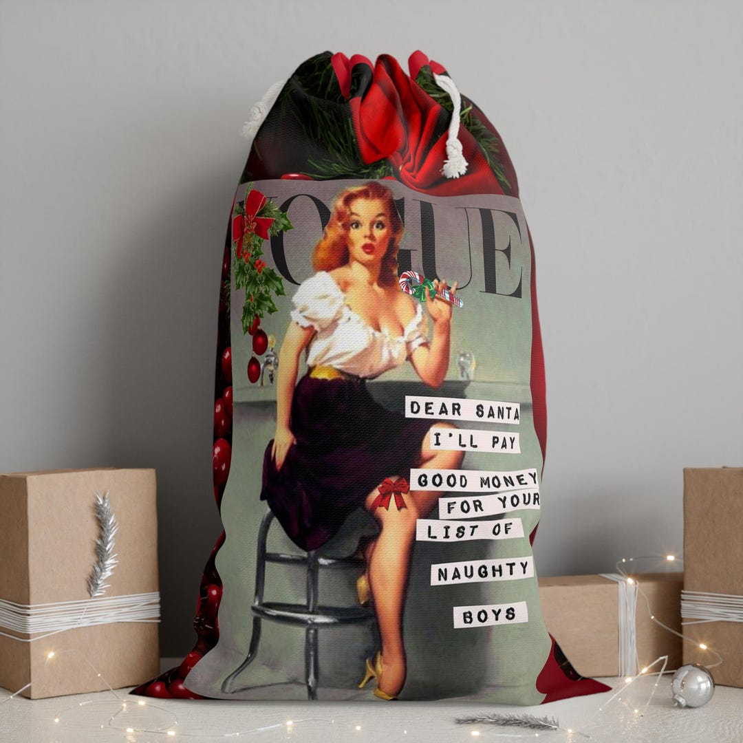 Dear Santa 'naughty Boys' Pin up Girl Christmas Sack, Santa Gift Bag ...