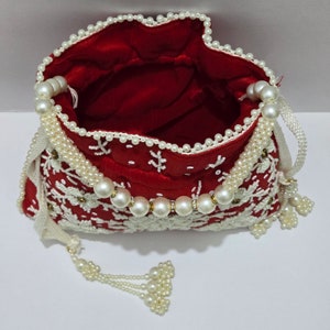 Red Potli With White Pearls Potli for Bridesmaid Potli for Bide Potli ...