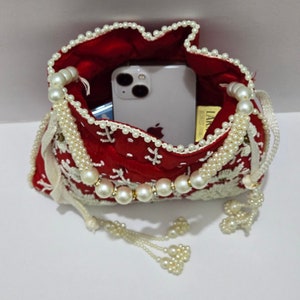 Red Potli With White Pearls Potli for Bridesmaid Potli for Bide Potli ...