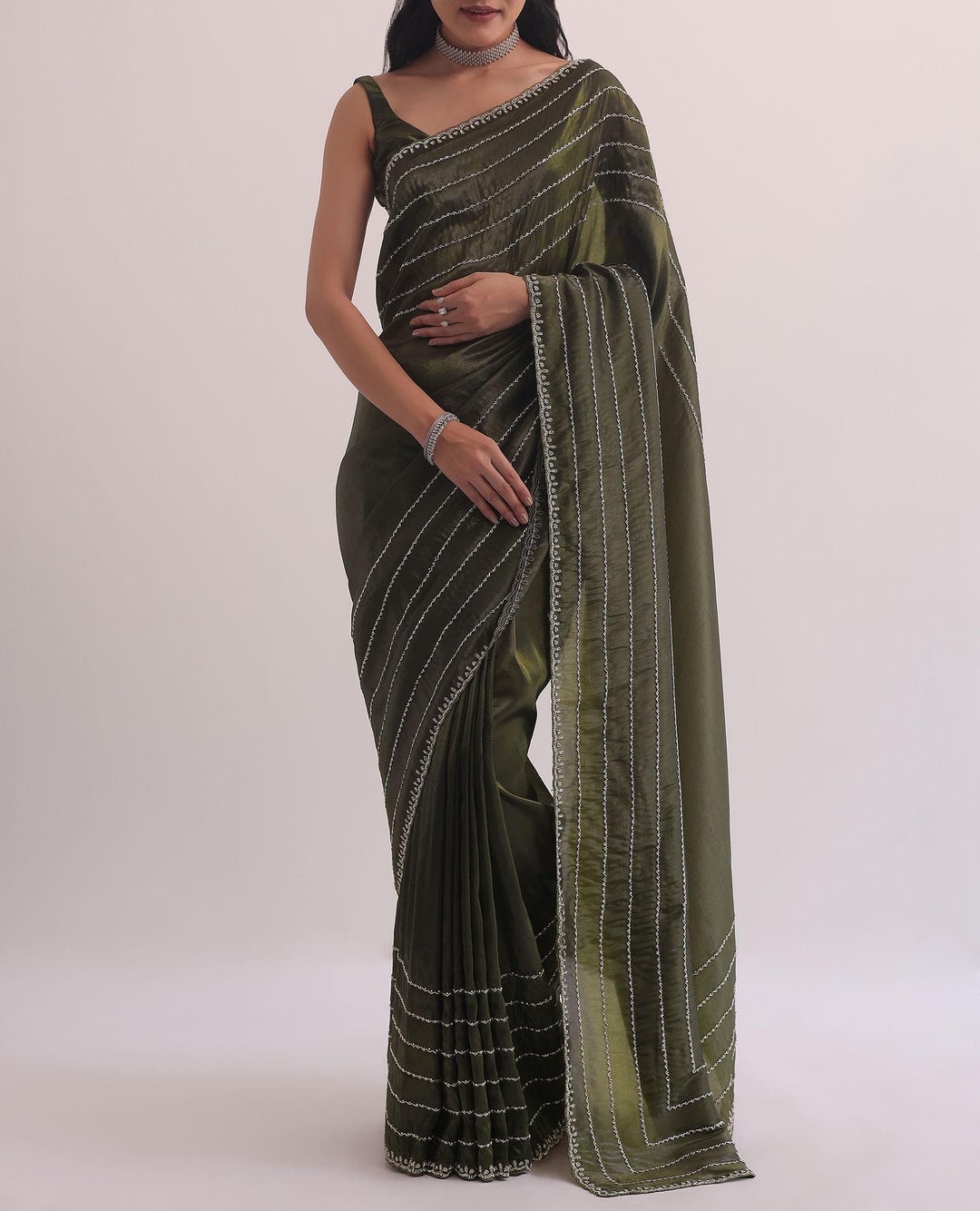 Mehendi Green Saree Crush Tissue Saree for Bride Saree for Mehendi ...