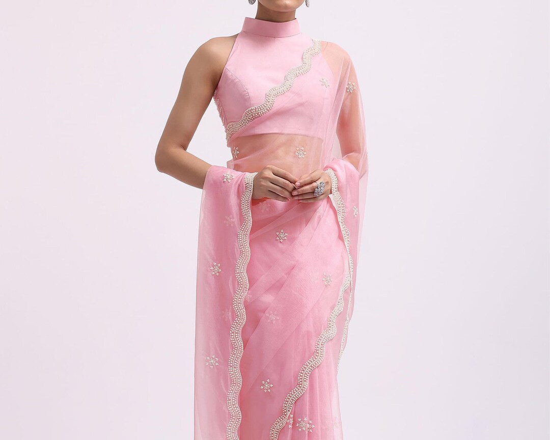 Pink Saree Pearls Saree Zardozi Saree for Bride Saree for Bridesmaid ...