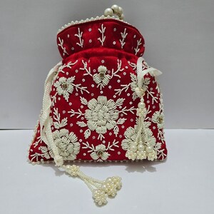 Red Potli With White Pearls Potli for Bridesmaid Potli for Bide Potli ...