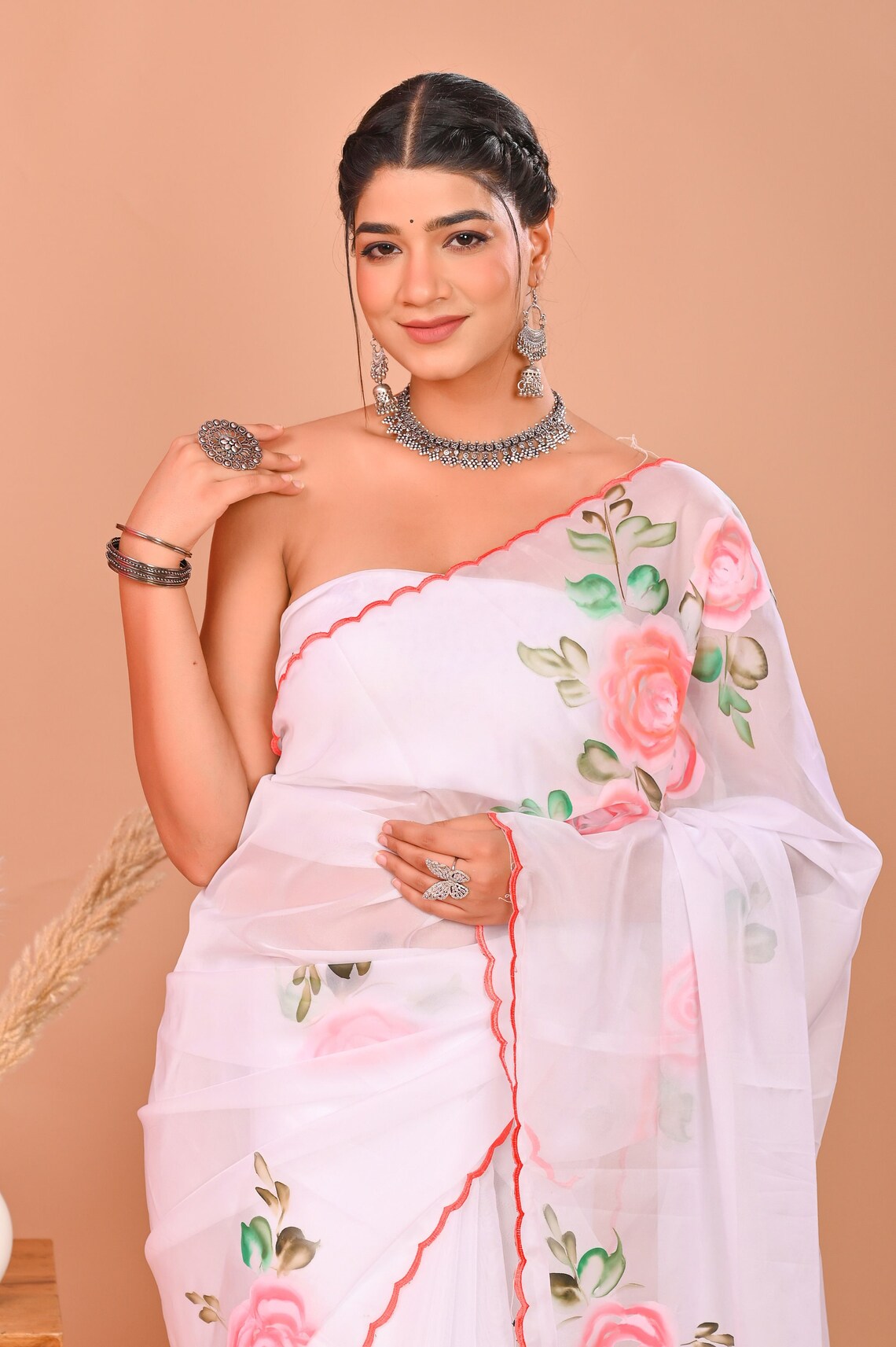 Saree Handpainted Saree for Wedding Gift Saree White Saree for Party ...