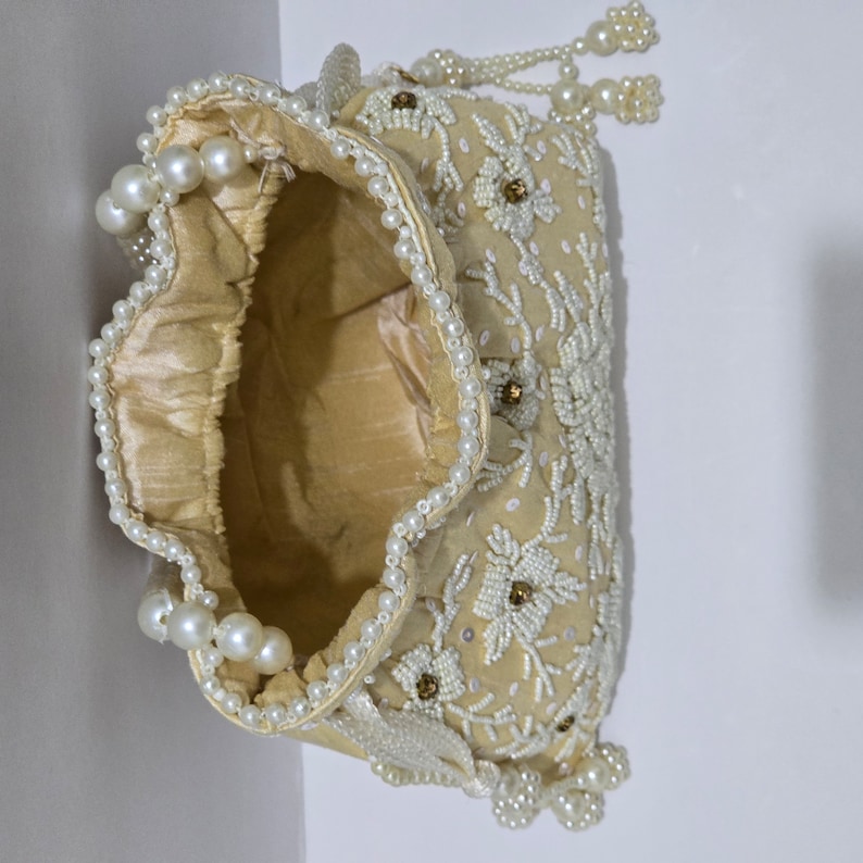 White Potli With White Pearls Potli for Bridesmaid Potli for Bide Potli ...