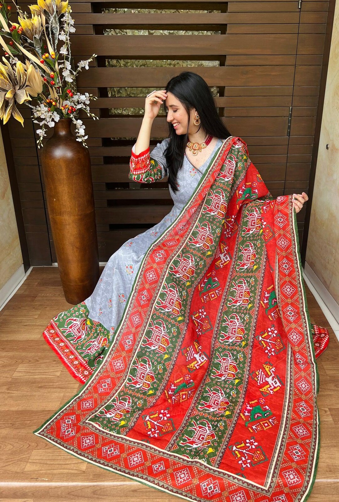 Ruhi Red Patola Dupatta Digitally Printed Dupatta Georgette Duppta ...