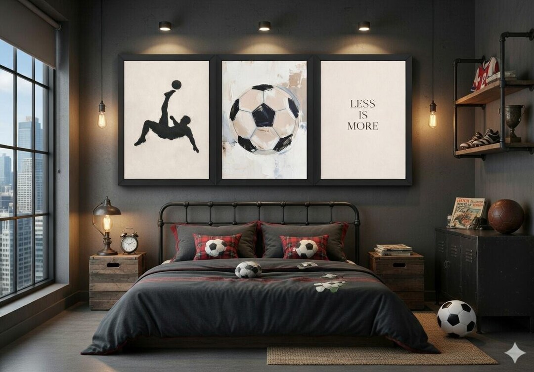 Abstract Soccer Wall Art Set of 3, Modern Football Triptych Print ...