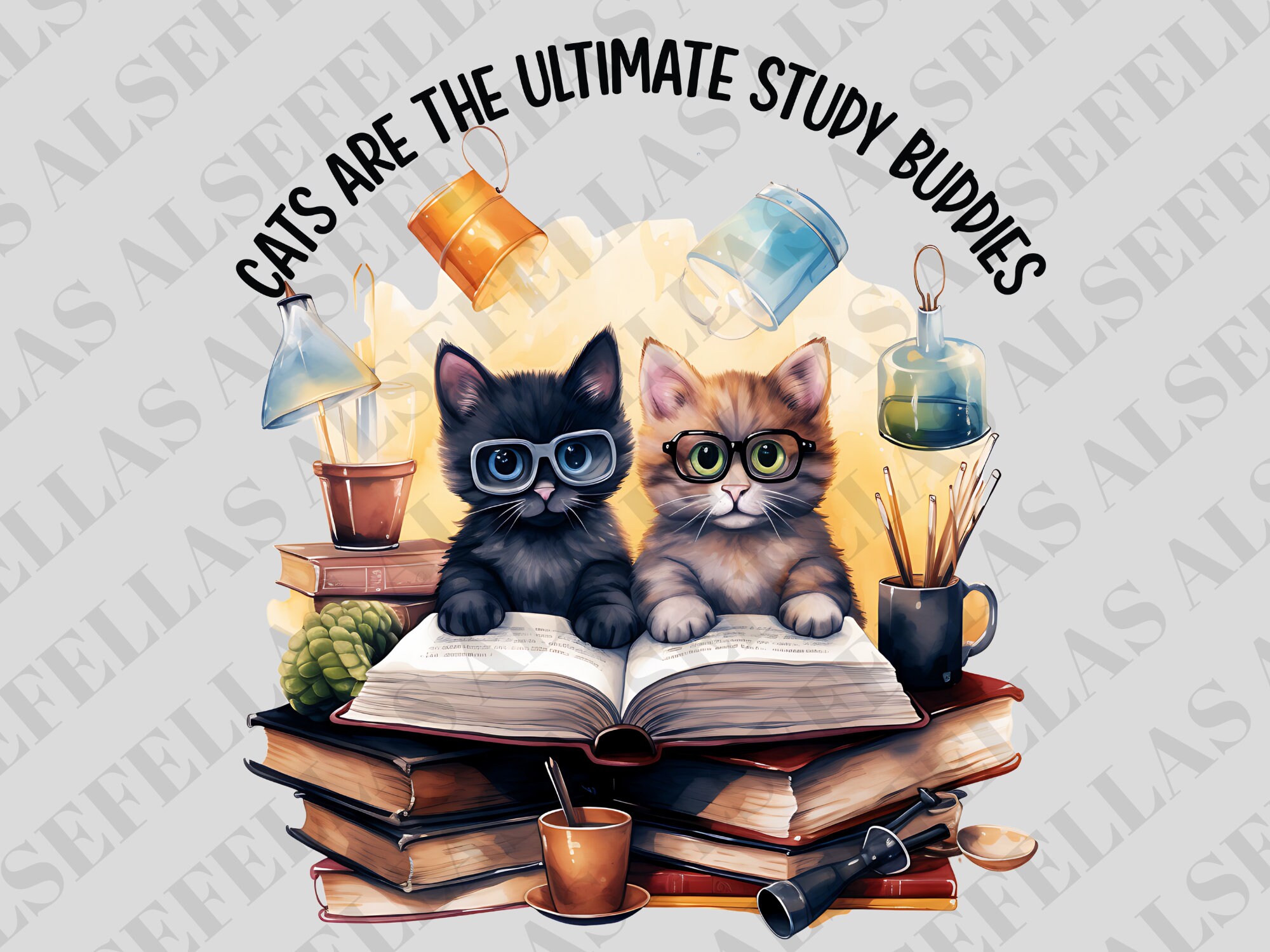 Cute Back to School Cat Bundle, Cute Little Cat Clipart, Cat ...