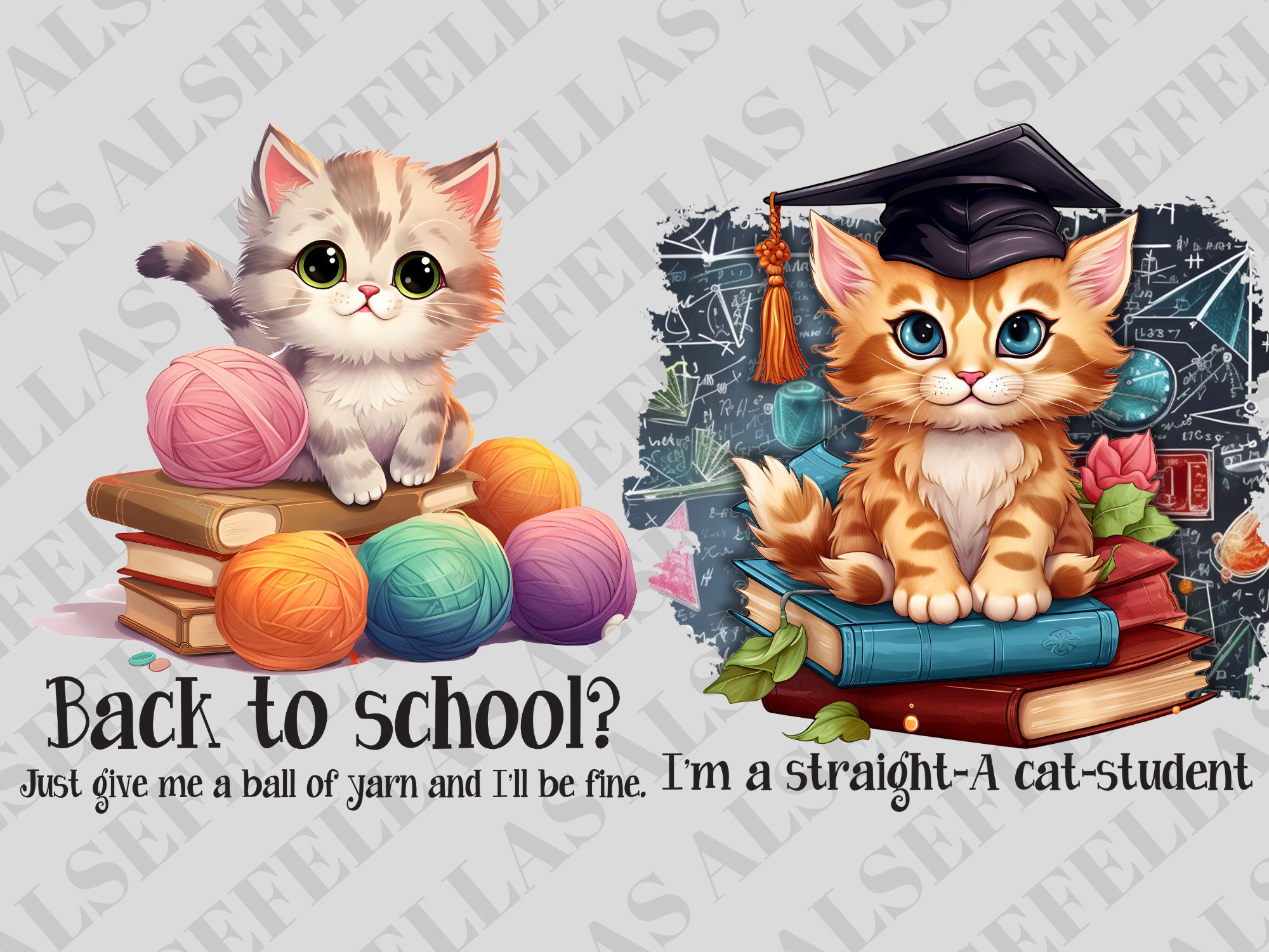 Cute Back to School Cat Bundle, Cute Little Cat Clipart, Cat ...