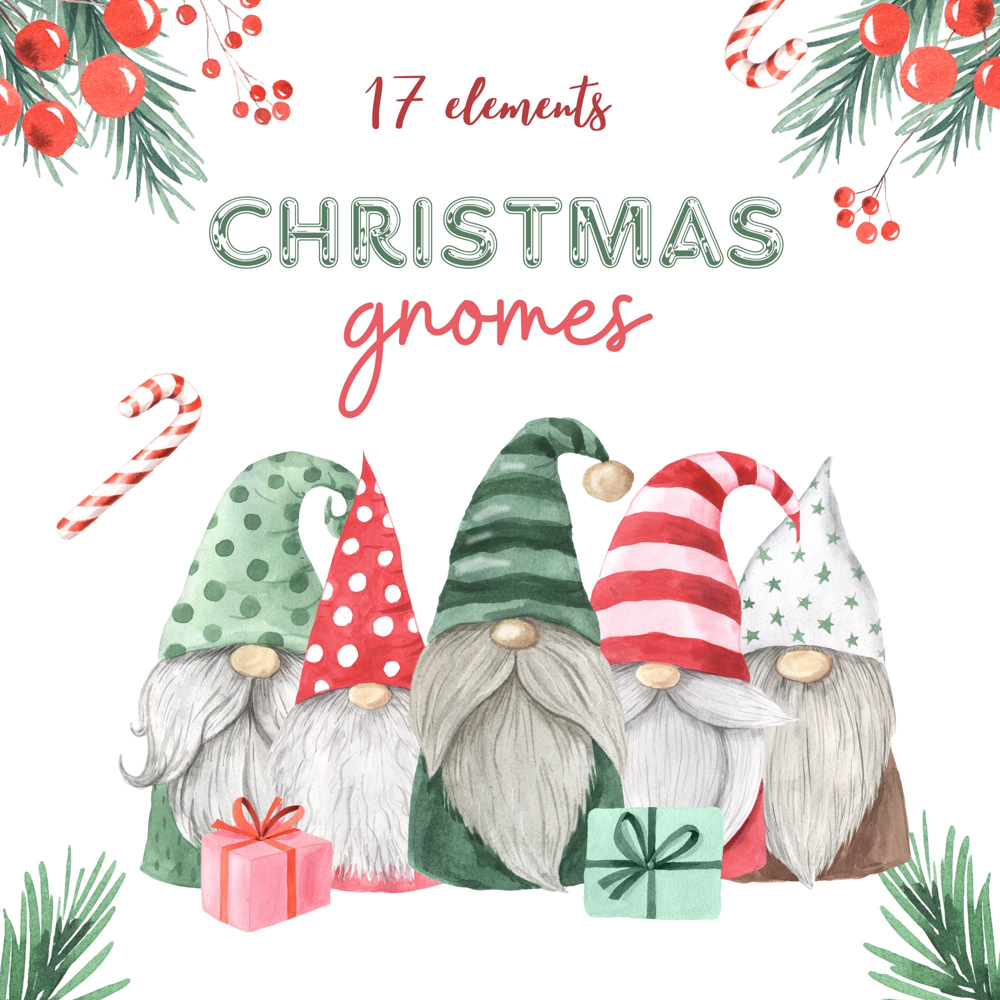Watercolor Christmas Gnomes Clipart Christmas New Year - Etsy