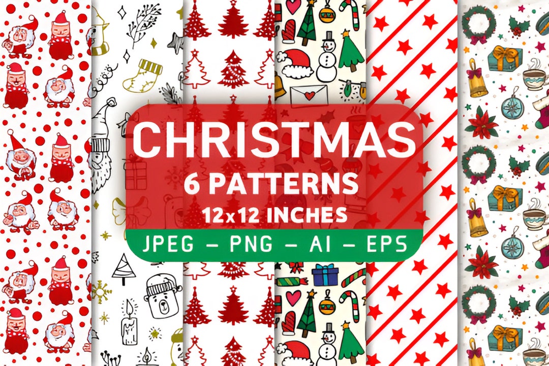 Festive Red Christmas Patterns Digital Backgrounds for Holiday Crafts ...