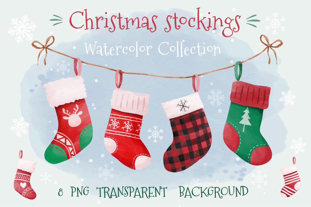 Christmas Stockings Clipart Watercolor, Christmas Sock, Christmas ...