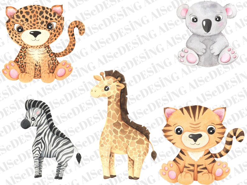Baby Safari Animals, Watercolor Clipart, Baby Shower, Cute Jungle ...