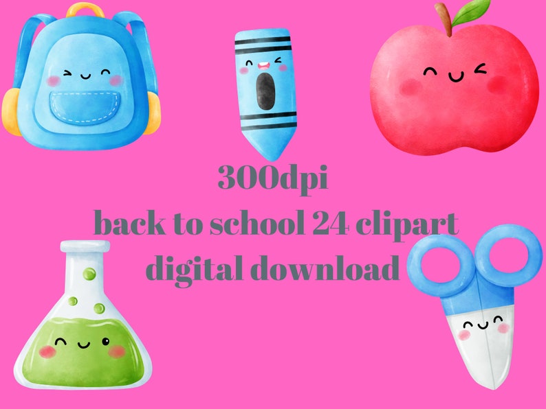 School PNG Cute Little School Clipart School Supplies Back - Etsy